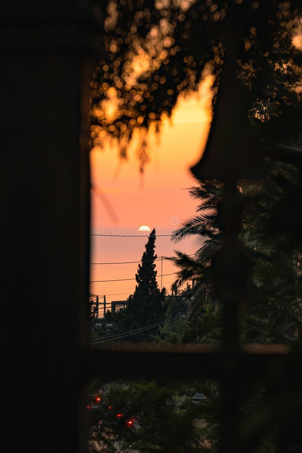 Ccenic View of a Residential Home S Window during Sunset Editorial ...