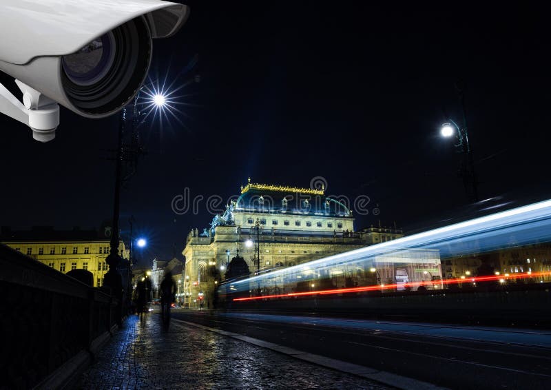 Cctv, in a bridge at night stock image. Image of digital - 93213443