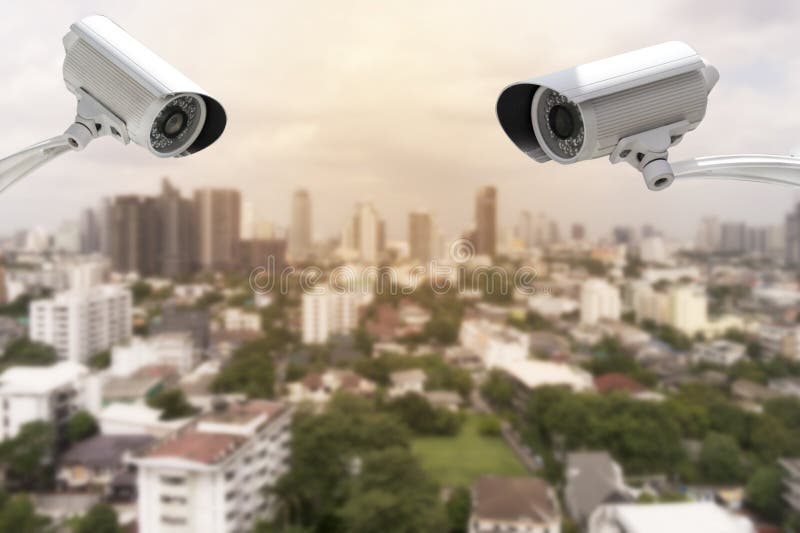 CCTV with Buildings Blur Background Stock Image - Image of cityscape ...