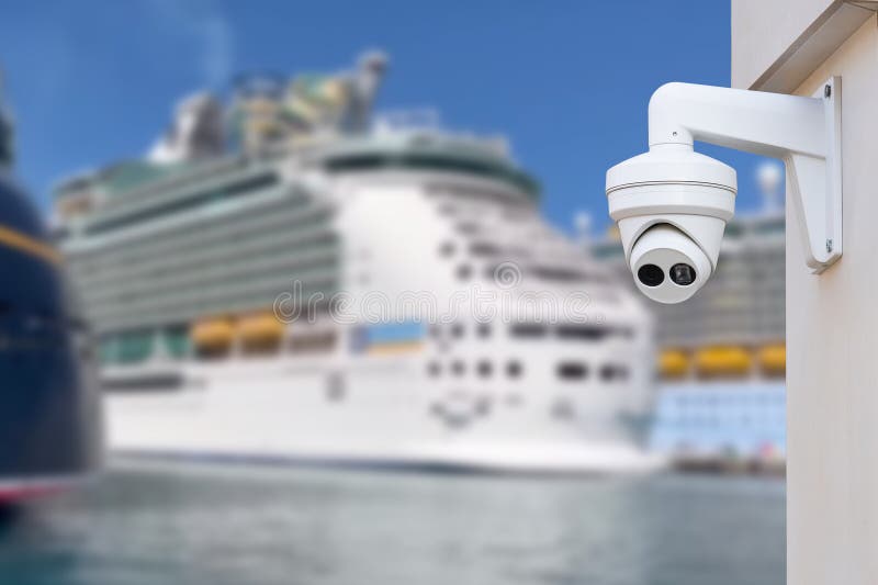 CCTV Camera on the Background of a Cruise Ship. Stock Photo - Image of ...