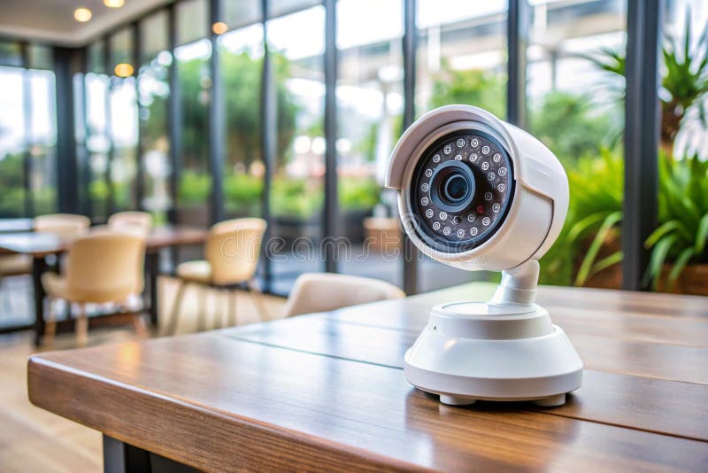 Installation of Standing CCTV Camera for Surveillance on Table Stock ...