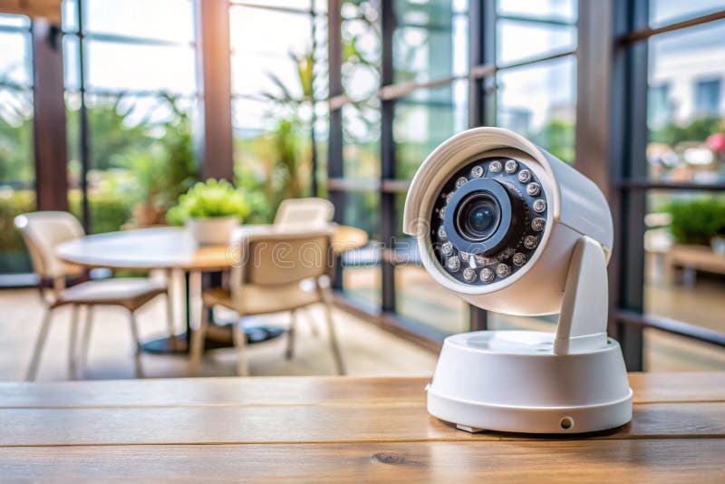 Installation of Standing CCTV Camera for Surveillance on Table Stock ...