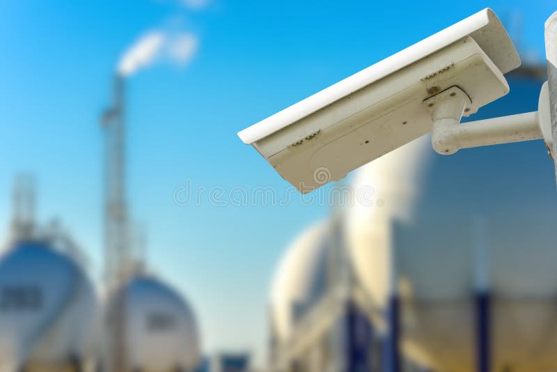 CCTV Camera Concept with Refinery on Background Stock Photo - Image of ...