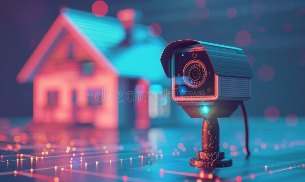 A CCTV Camera Displaying Security Footage of a House on a Technical ...