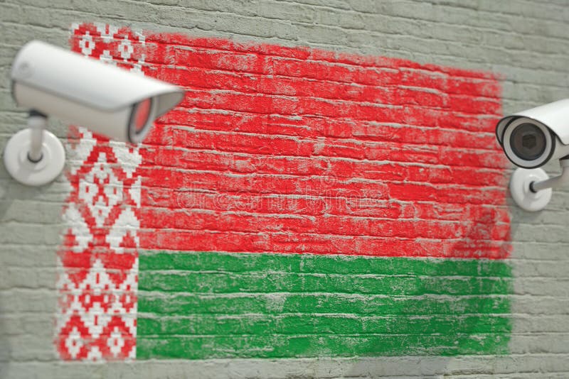Surveillance Cameras and Wall with Flag of Belarus. Modern Security ...