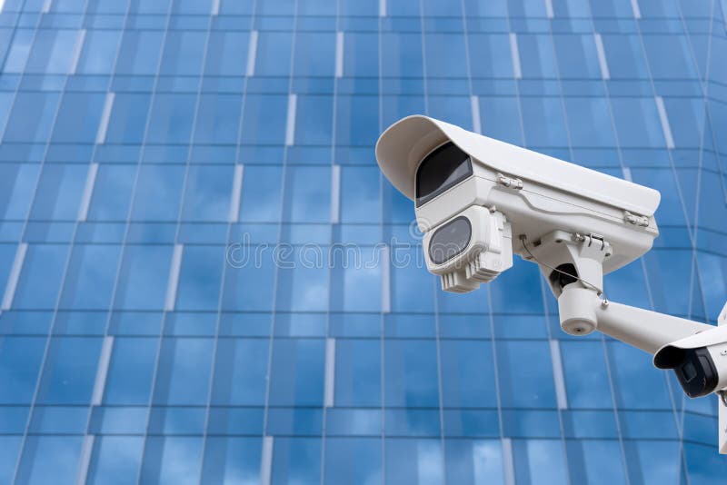 CCTV Camera Front of Office Building. Close-up. Stock Photo - Image of ...