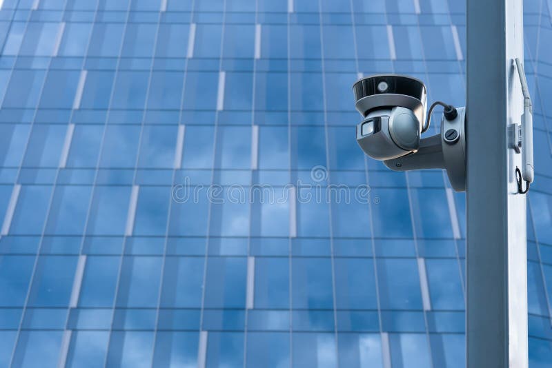 CCTV Camera Front of Office Building. Close-up. Stock Photo - Image of ...