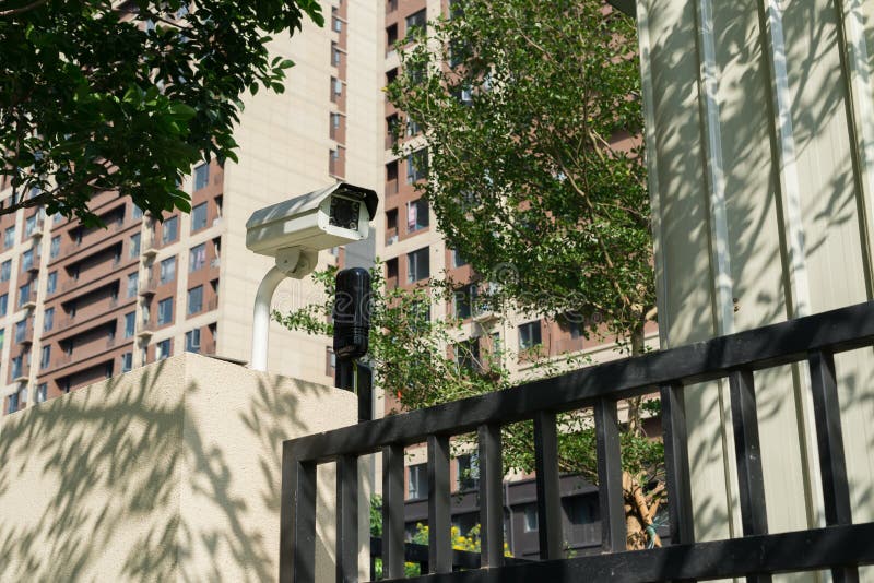 CCTV Camera in Front of Residential Building Stock Image - Image of ...