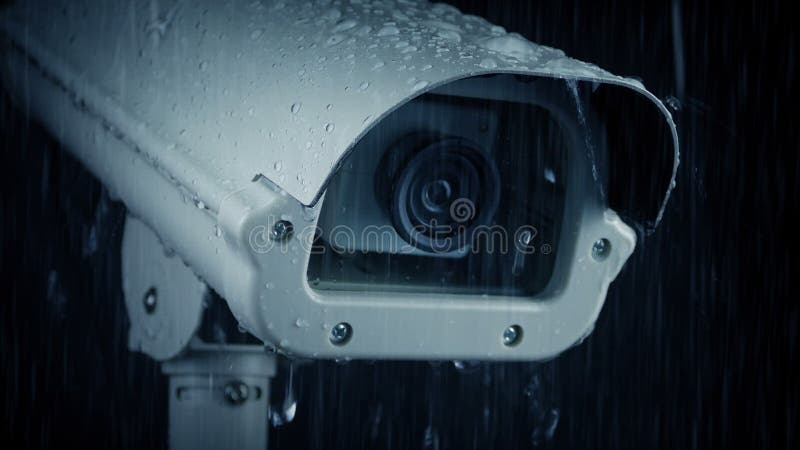 Closeup of CCTV Camera in the Rain at Night Stock Footage - Video of ...