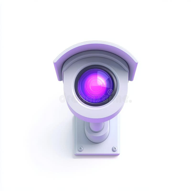 CCTV Camera Icon Front View with Purple Light on Lens, Simple Lines ...