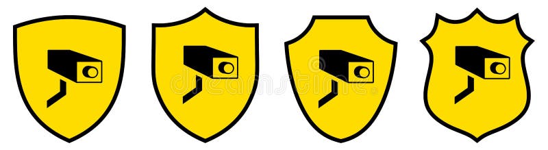 CCTV Camera Icon Inside Shield, Different Versions. Protection or ...