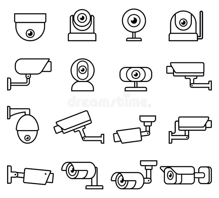 Cctv camera line icons set stock vector. Illustration of background ...