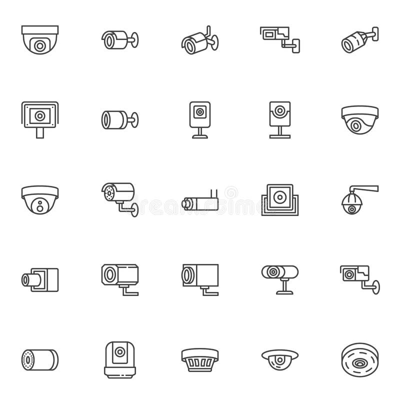 CCTV camera line icons set stock vector. Illustration of lens - 162260026