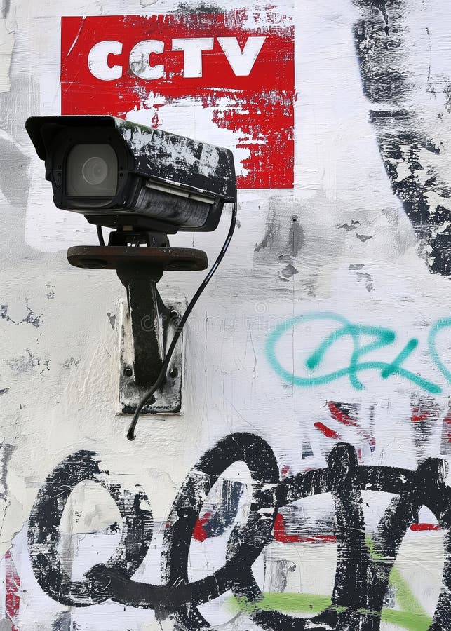 CCTV Camera Mounted on a Graffiti Tagged Wall Stock Illustration ...