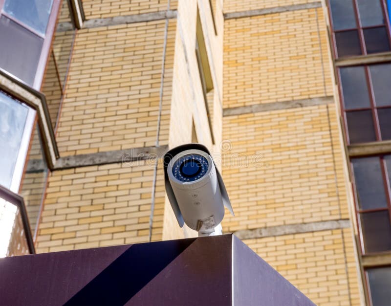 CCTV Camera Mounted on the Visor Entrance Stock Image - Image of guard ...