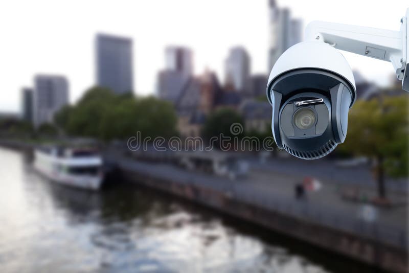 CCTV Camera Operating with City in Background. Stock Photo - Image of ...