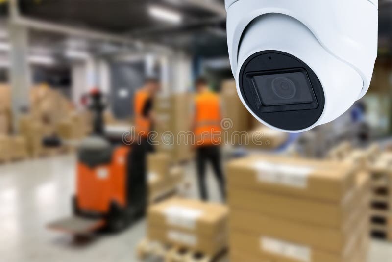CCTV Camera Operating Inside Warehouse or Factory. Copy Space. Stock ...