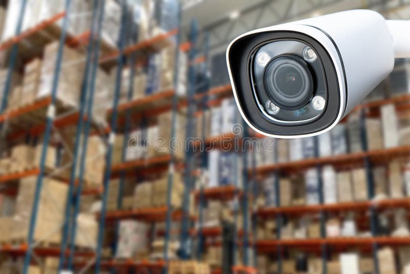 CCTV Camera Operating Inside Warehouse or Factory. Copy Space. Stock ...