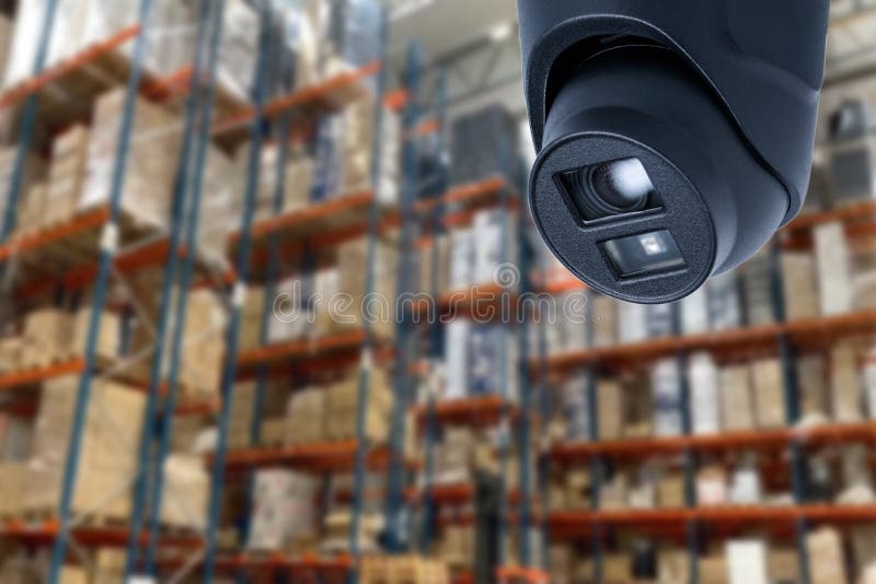 CCTV Camera Operating Inside Warehouse or Factory. Copy Space. Stock ...