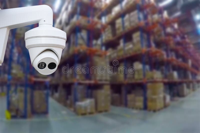 CCTV Camera Operating Inside Warehouse or Factory. Copy Space. Stock ...
