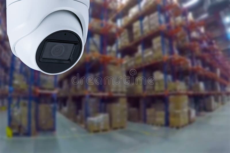CCTV Camera Operating Inside Warehouse or Factory. Copy Space. Stock ...