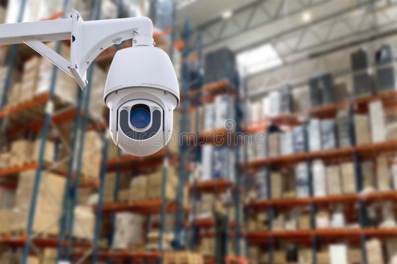 CCTV Camera Operating Inside Warehouse or Factory. Copy Space. Stock ...