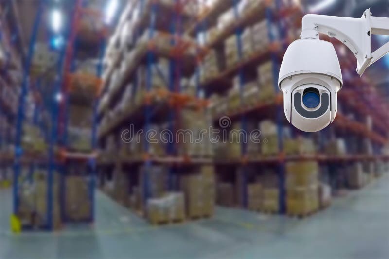 CCTV Camera Operating Inside Warehouse or Factory. Copy Space. Stock ...