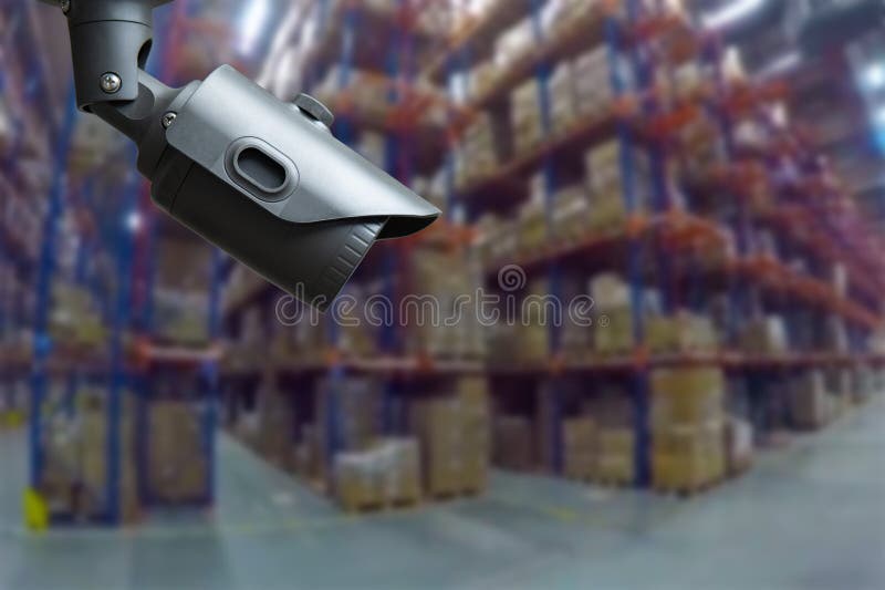CCTV Camera Operating Inside Warehouse or Factory. Copy Space. Stock ...