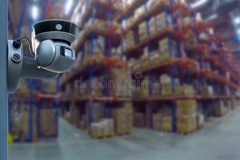 CCTV Camera Operating Inside Warehouse or Factory. Copy Space. Stock ...