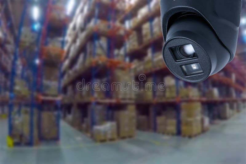 CCTV Camera Operating Inside Warehouse or Factory. Copy Space. Stock ...