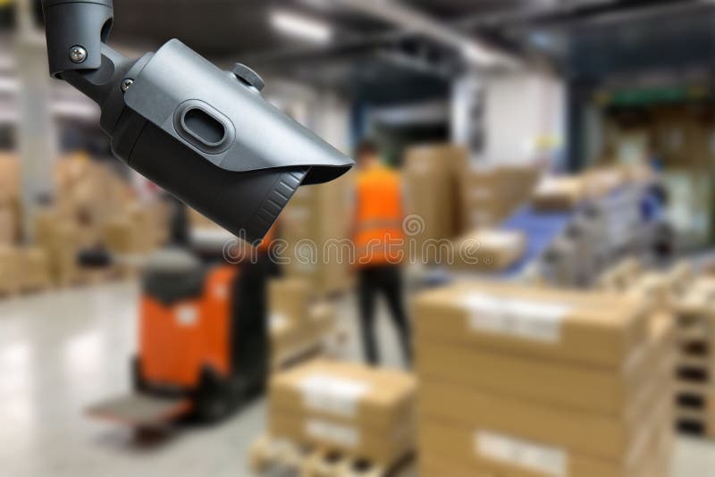 CCTV Camera Operating Inside Warehouse or Factory. Copy Space. Stock ...