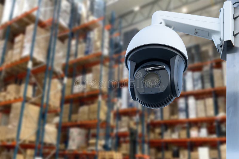 CCTV Camera Operating Inside Warehouse or Factory. Copy Space. Stock ...