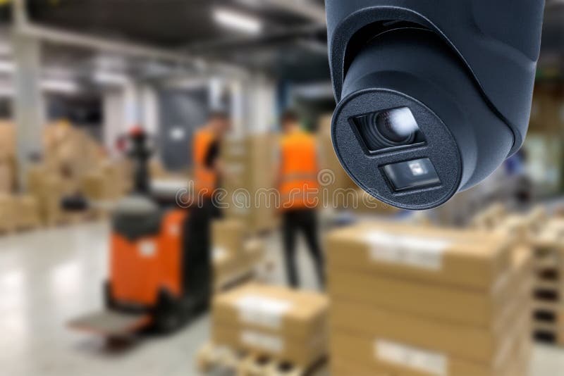 CCTV Camera Operating Inside Warehouse or Factory. Copy Space. Stock ...