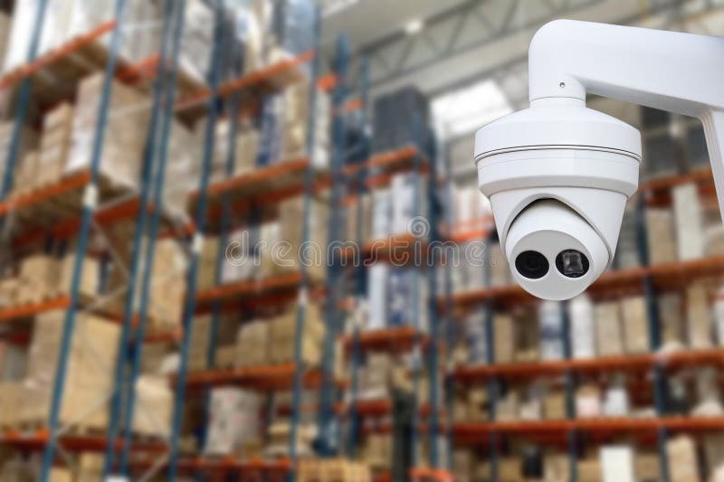 CCTV Camera Operating Inside Warehouse or Factory. Copy Space. Stock ...