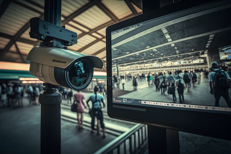 CCTV Camera Operating on Train Station Platform. Neural Network AI ...