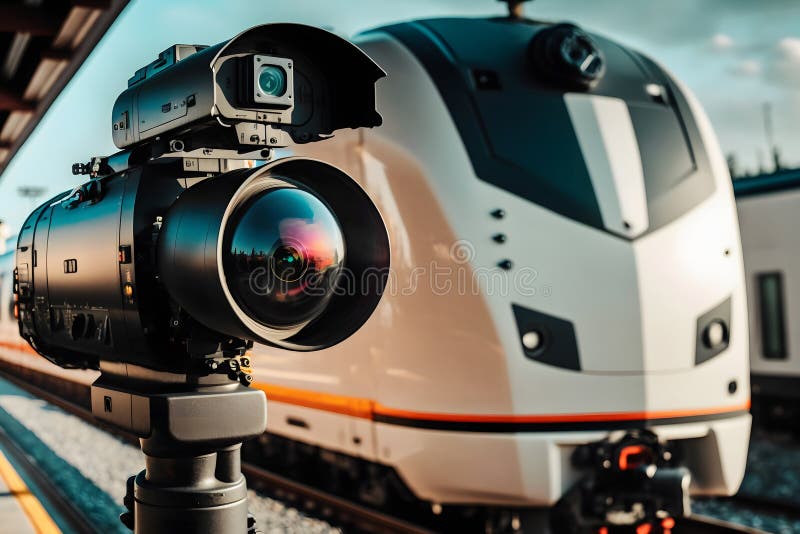 CCTV Camera Operating on Train Station Platform. Neural Network AI ...