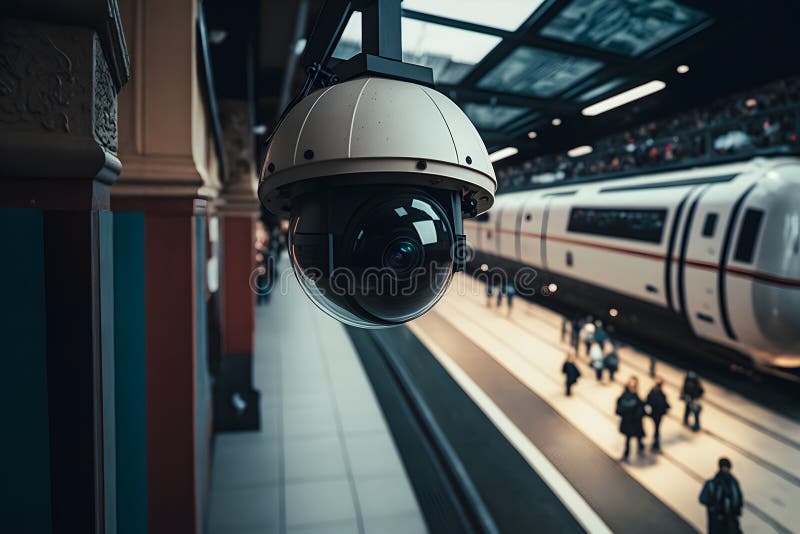 CCTV Camera Operating on Train Station Platform. Neural Network AI ...