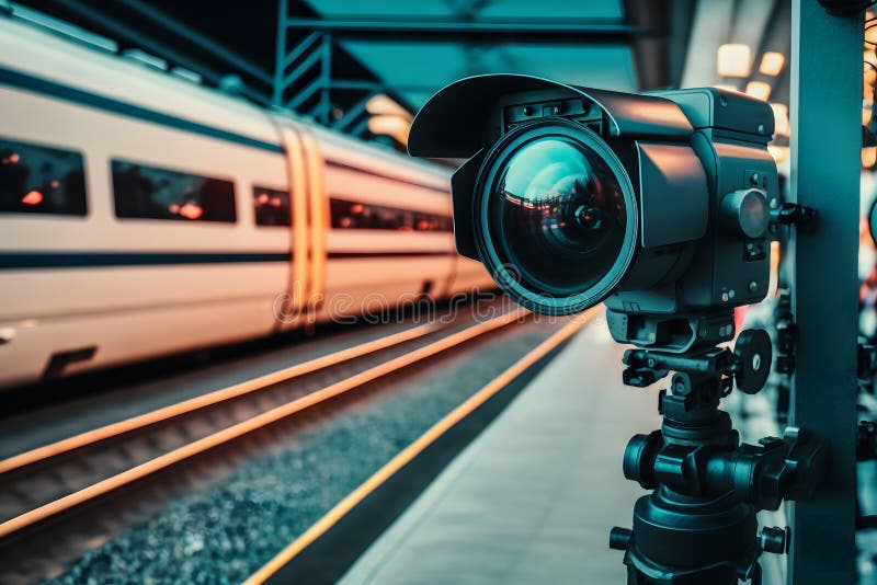 CCTV Camera Operating on Train Station Platform. Neural Network AI ...