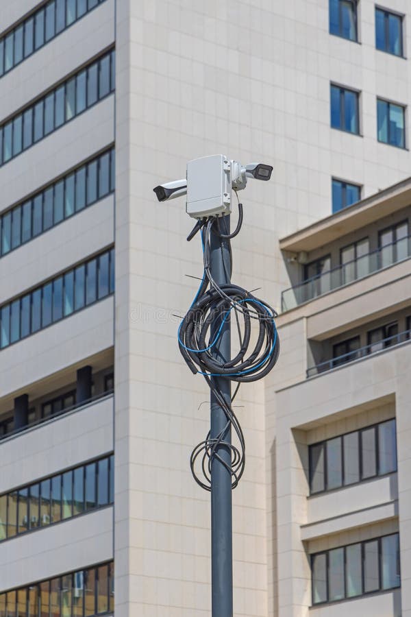 CCTV Camera Pole Cables stock image. Image of security - 255363853