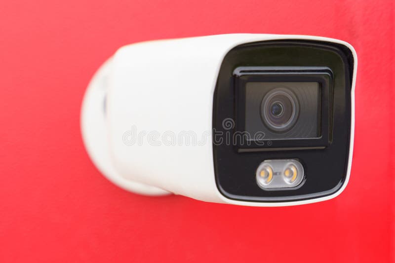 CCTV Camera on a Red Background. Stock Image - Image of record, system ...