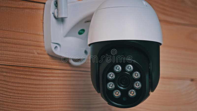 CCTV Camera with Turned Bright LEDs and Infrared Light Rotates at Night ...