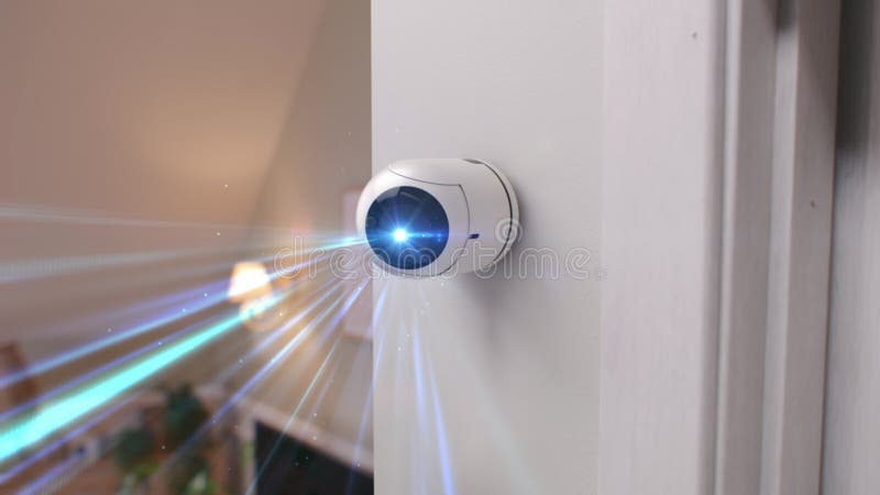 CCTV Camera Scanning Objects in Room with 3D Animated Laser Beams Stock ...