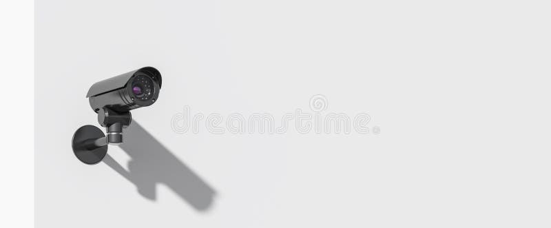 CCTV Camera Security on Mock Up Empty Wall, Video Control and Recording ...