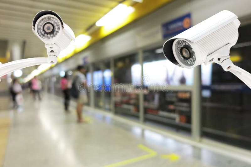 CCTV Camera Security Operating on Subway Station Platform Stock Photo ...