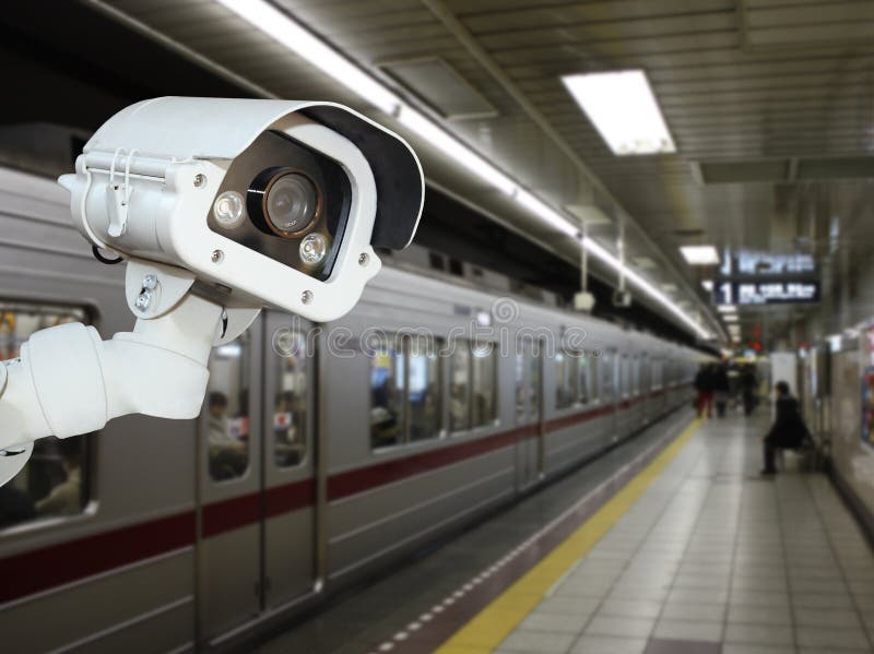 CCTV Camera Security Operating on Subway Station Platform.underground ...
