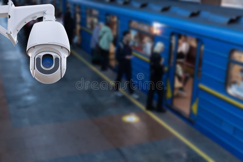 CCTV Camera Security Operating on Subway Station Platform.underground ...