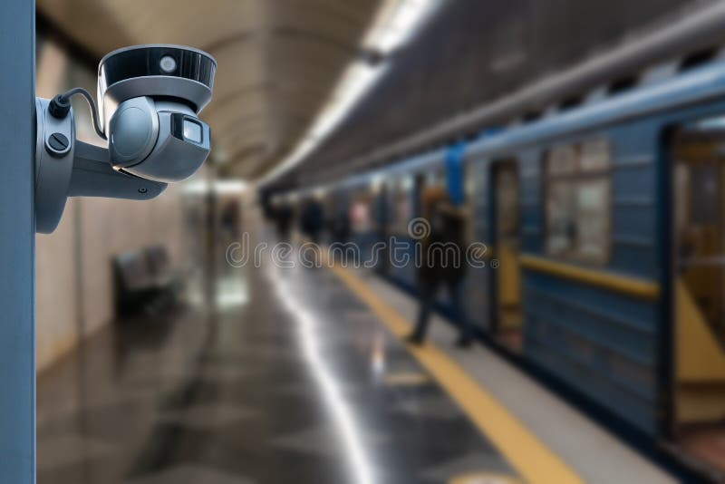 CCTV Camera Security Operating on Subway Station Platform.underground ...