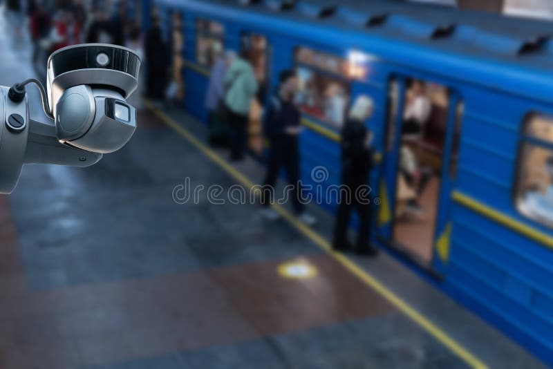 CCTV Camera Security Operating on Subway Station Platform.underground ...