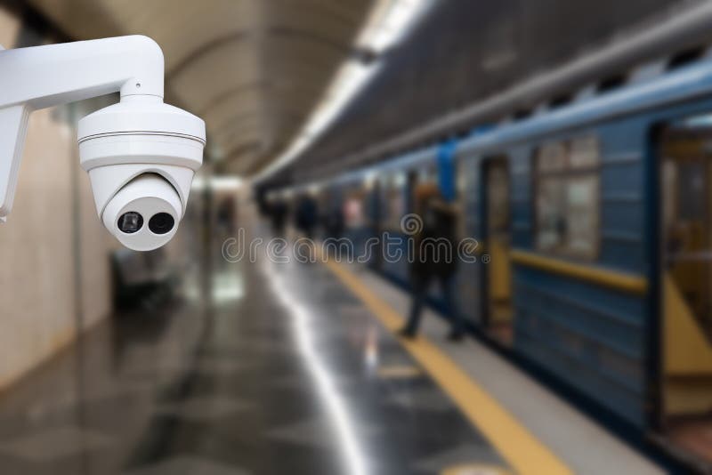 CCTV Camera Security Operating on Subway Station Platform.underground ...