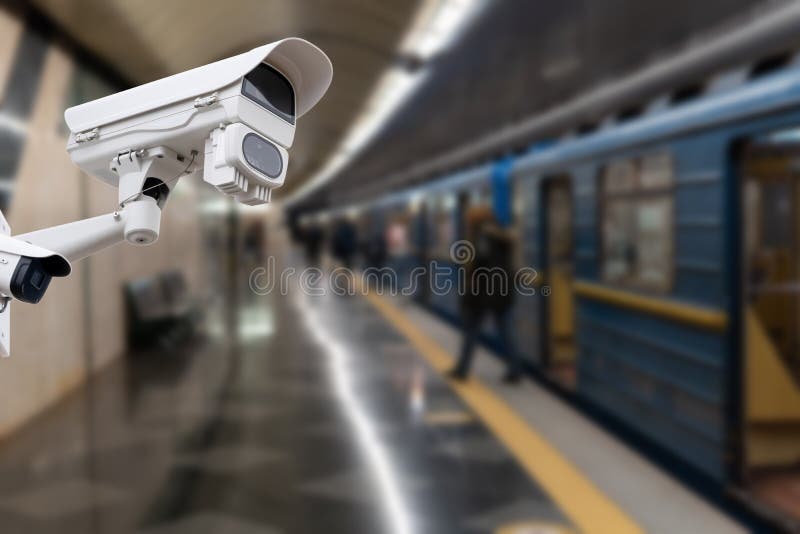 CCTV Camera Security Operating on Subway Station Platform.underground ...